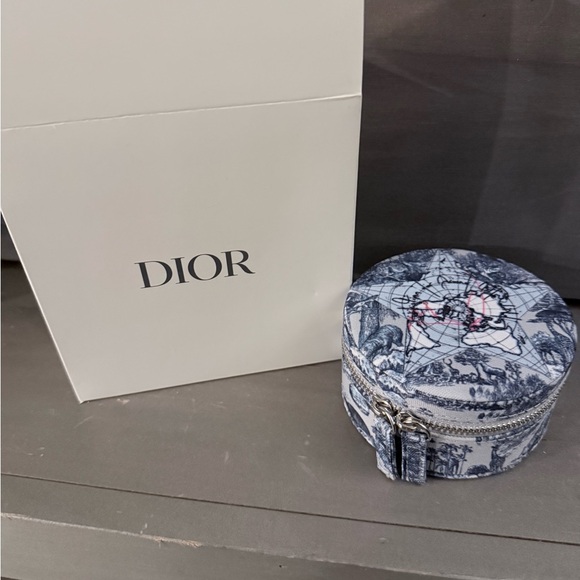 Dior | Other | Dior Beauty Blue And White Round Jewelry Travel Case ...